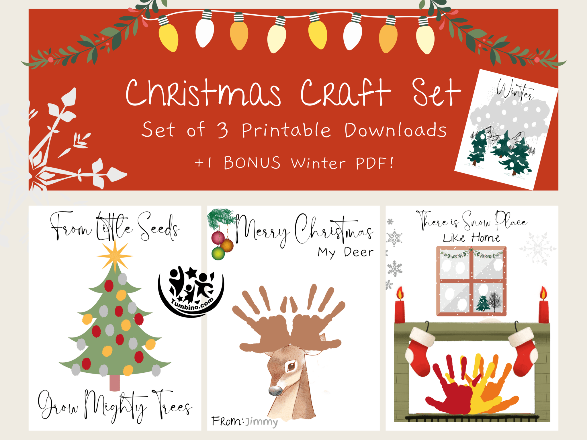 Winter Holiday Christmas Handprint Crafts Printout - Tumbino